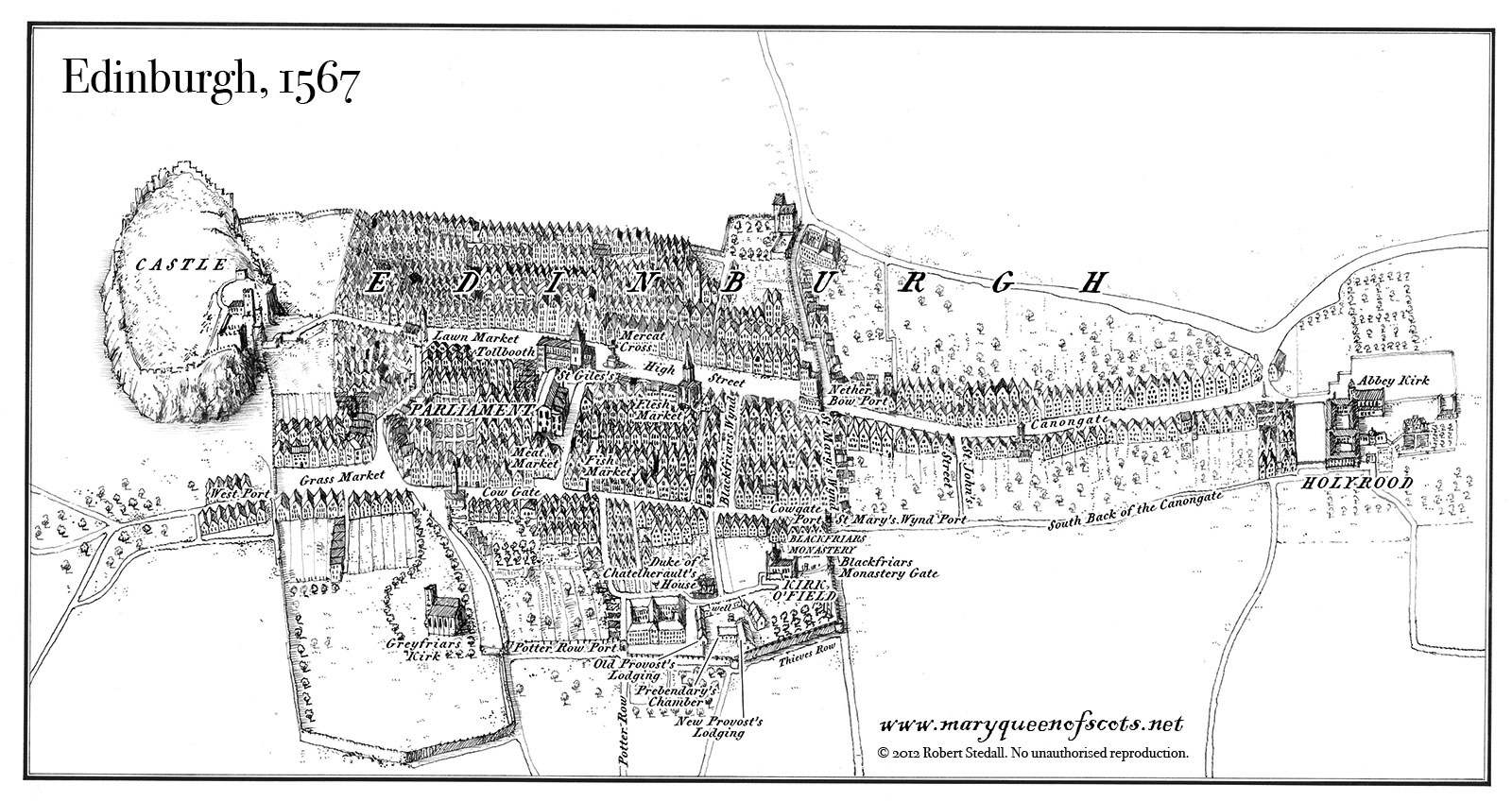 A map of the city of Edinburgh from the time of Mary, Queen of Scots ...